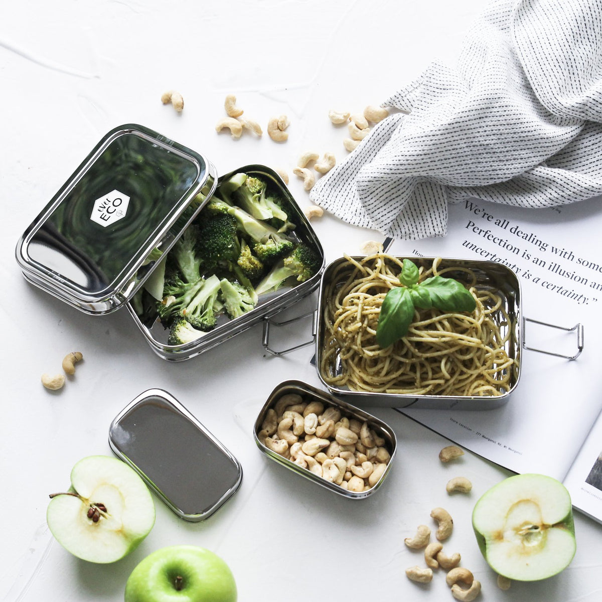 Ever Eco Stainless Steel Stackable Bento 2 Tier + Mini Snack Container ...